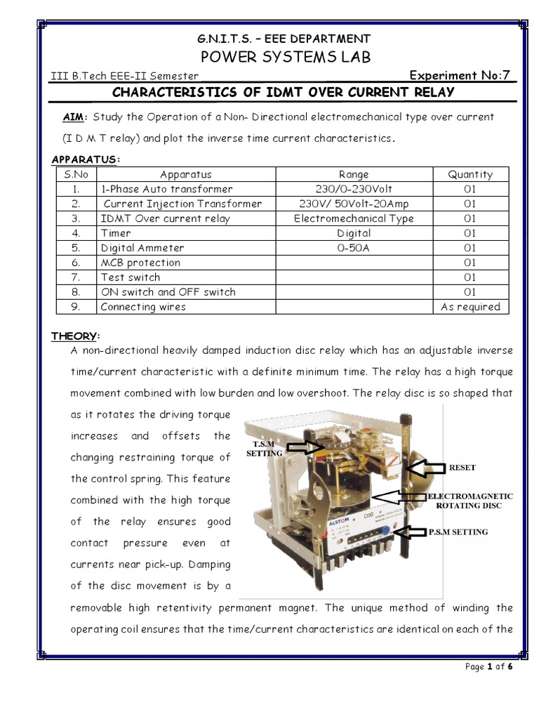Characterizing the Inverse Definite Minimum Time Overcurrent Relay: An ...