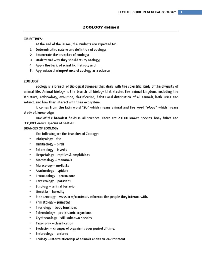 1 ZOOLOGY defined | Zoology | Experiment