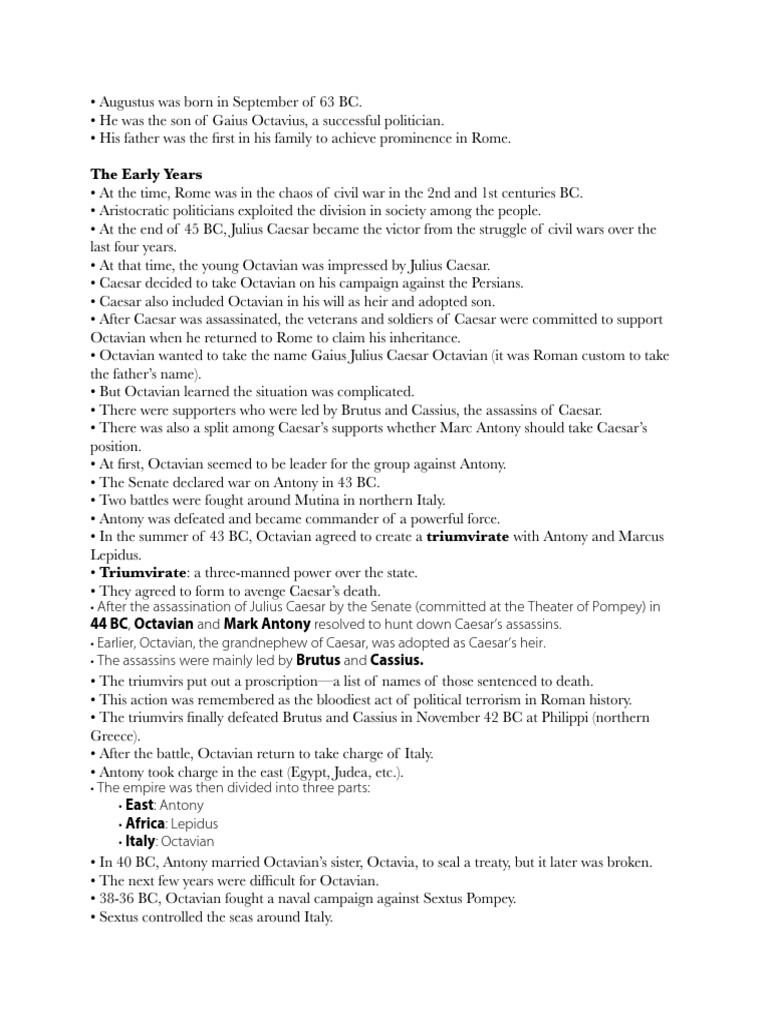 Notes On Augustus | PDF | Augustus | Mark Antony
