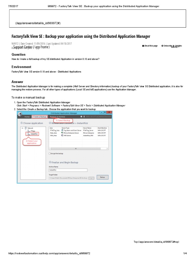FactoryTalk View SE - Backup Your Application Using The Distributed Application Manager | PDF ...