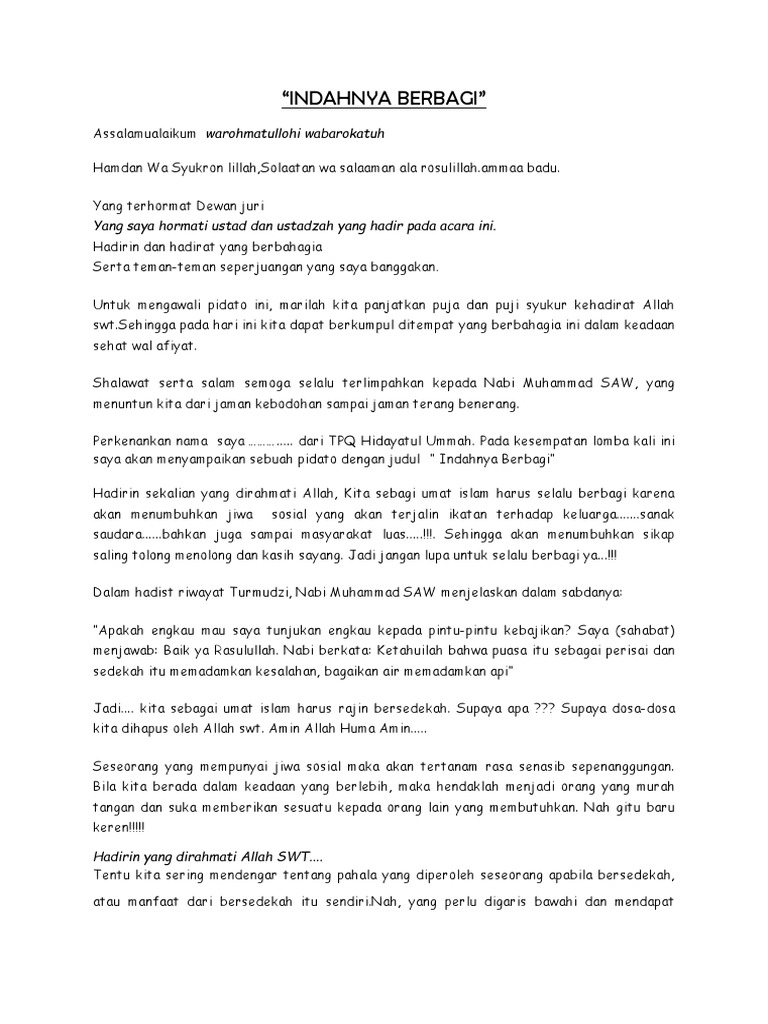 Pidato "INDAHNYA BERBAGI" Untuk Fasi | PDF