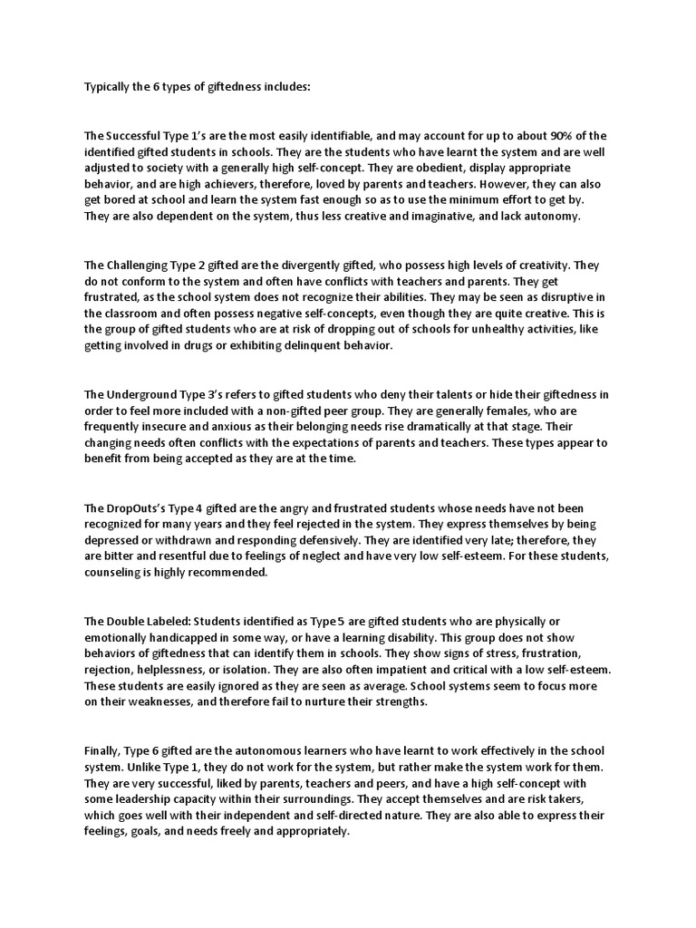 Typically The 6 Types of Giftedness Includes | PDF | Intellectual ...