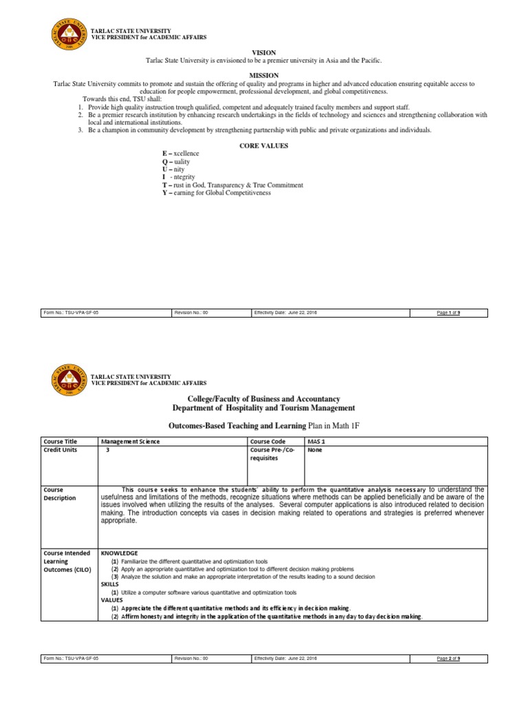 MAS 1 Syllabus | PDF | Linear Programming | Mathematical Optimization