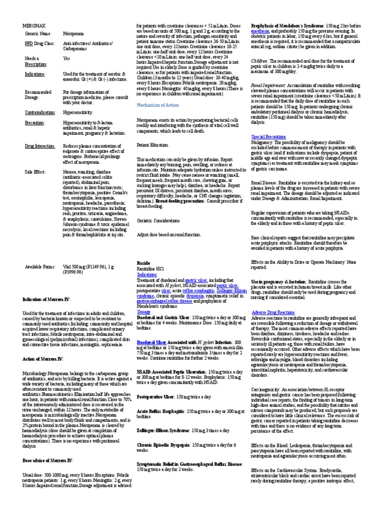 Meropenem: Uses, Dosage, and Precautions | PDF | Pharmacology | Chemistry