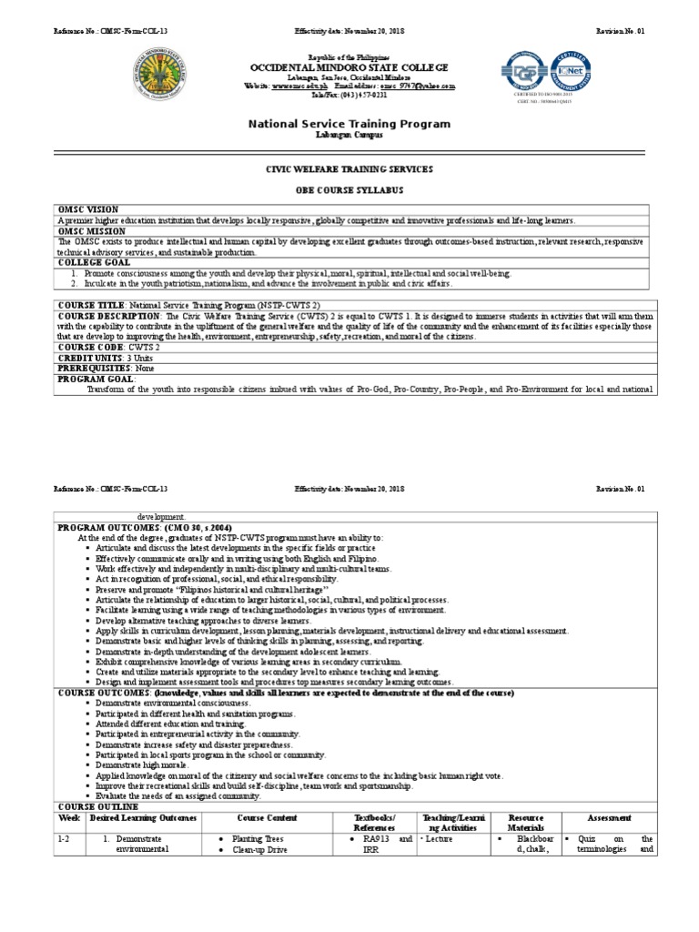 CWTS02 Syllabus 2019-2020 | PDF | Curriculum | Educational Assessment