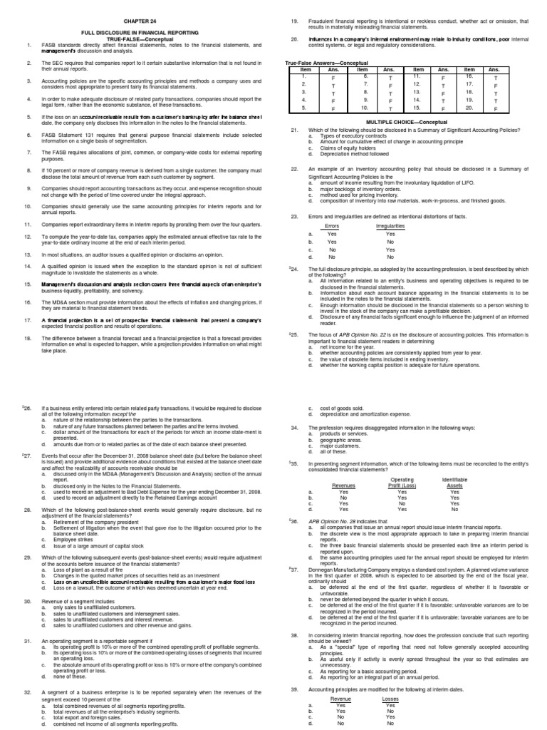FULL DISCLOSURE Test Bank | PDF | Financial Statement | Dividend