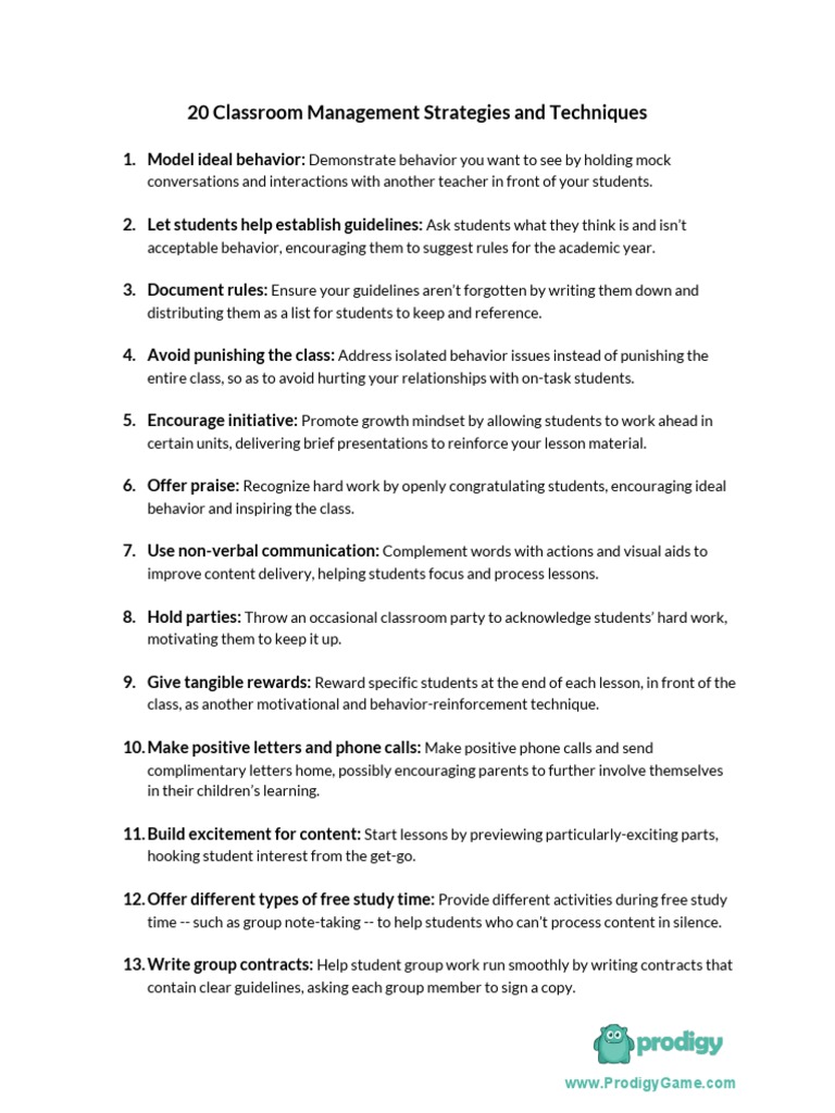 20 Classroom Management Strategies and Techniques | PDF | Classroom ...