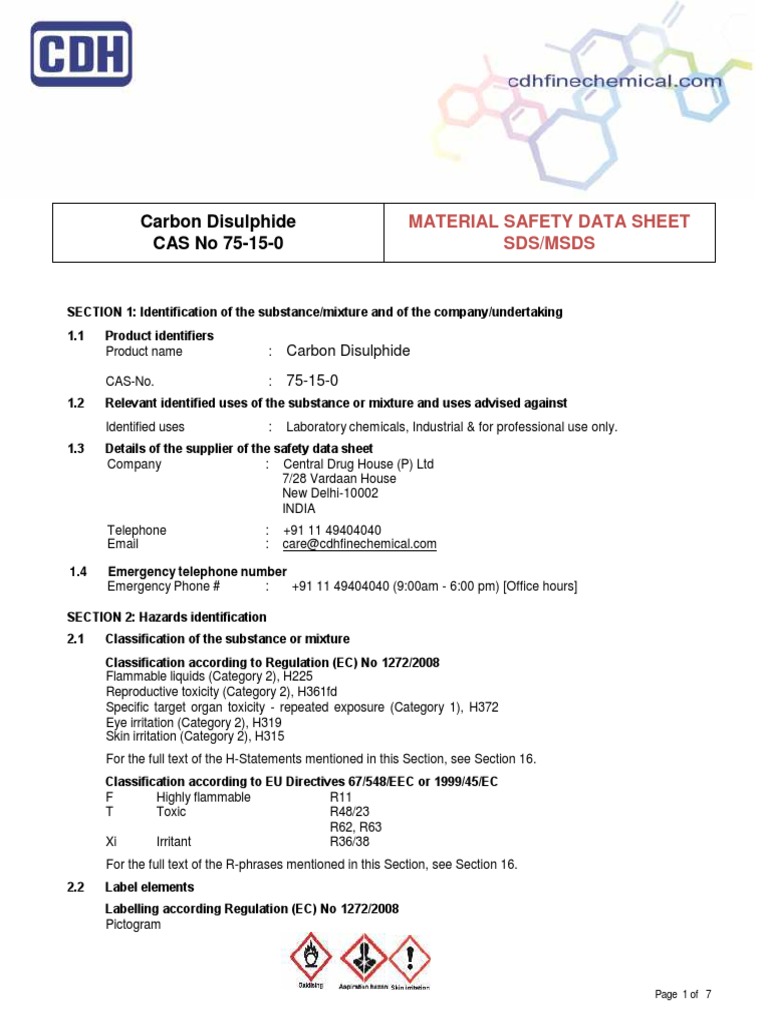 Carbon Disulphide-MSDS | PDF | Toxicity | Firefighting