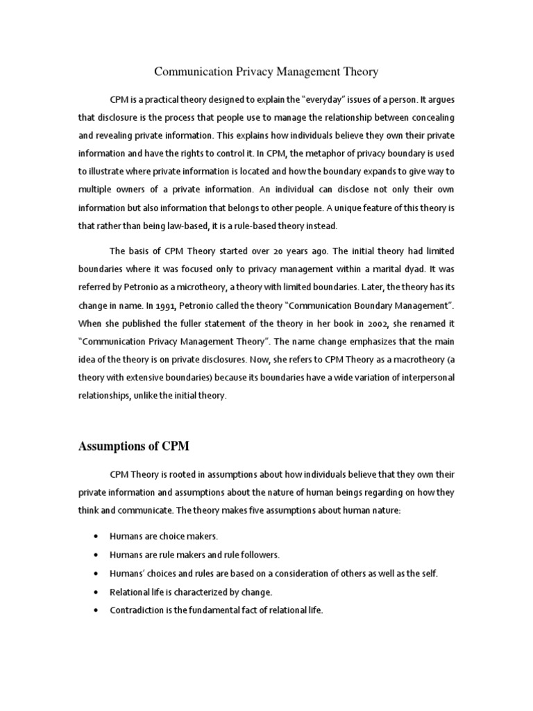 CPM Theory Explained | PDF | Privacy | Psychological Concepts