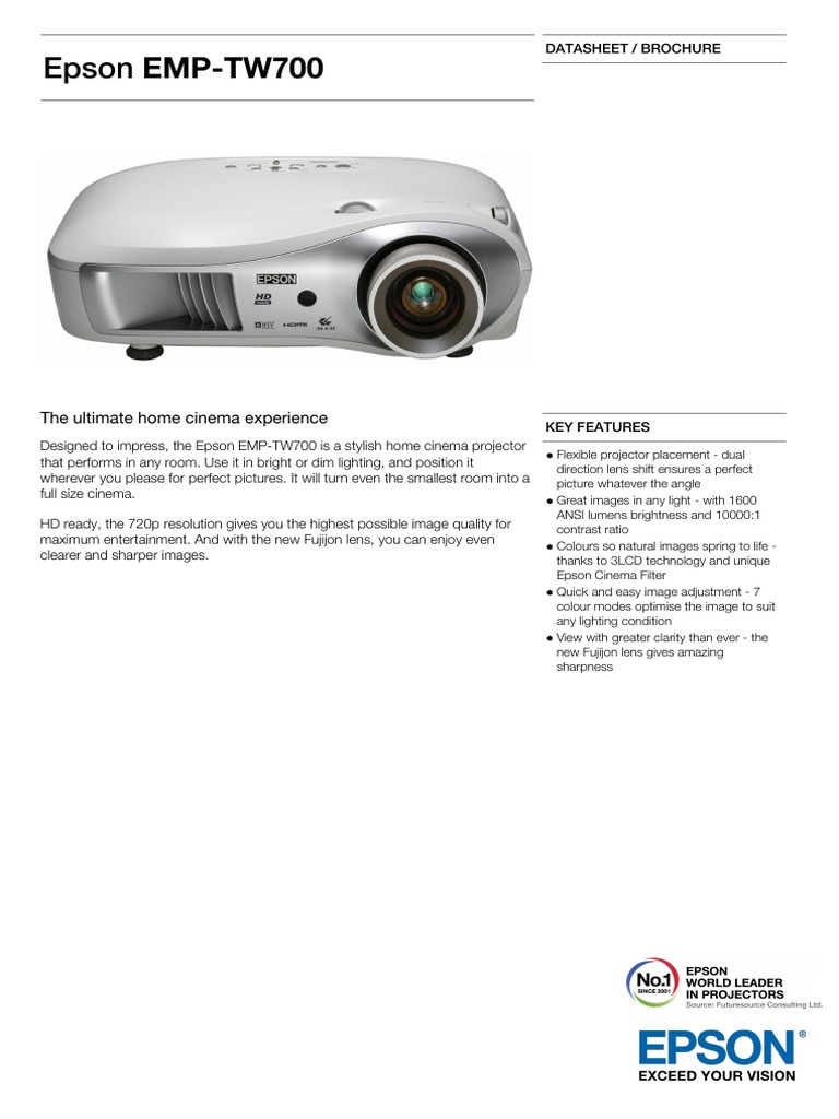 Epson EMP TW700 Datasheet | PDF | Movie Theater | Imaging