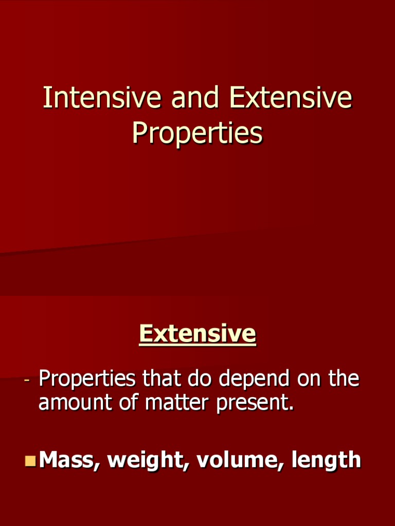 Intensive and Extensive Properties | PDF | Phase (Matter) | Chemical ...