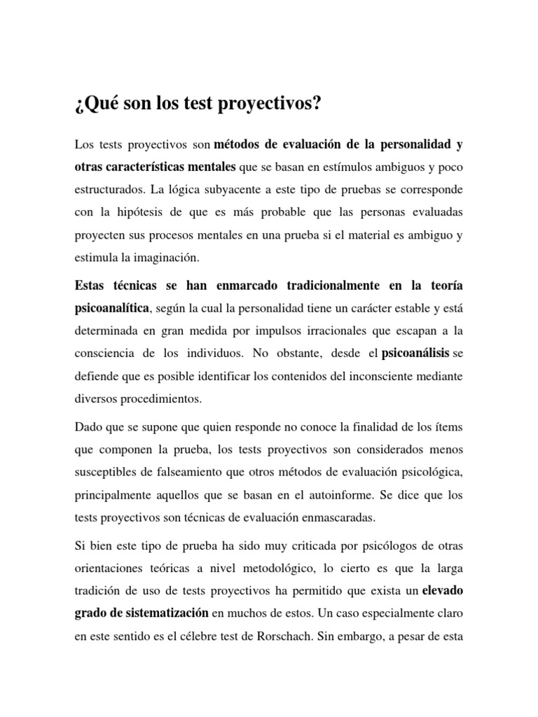 Qué Son Los Test Proyectivos | PDF