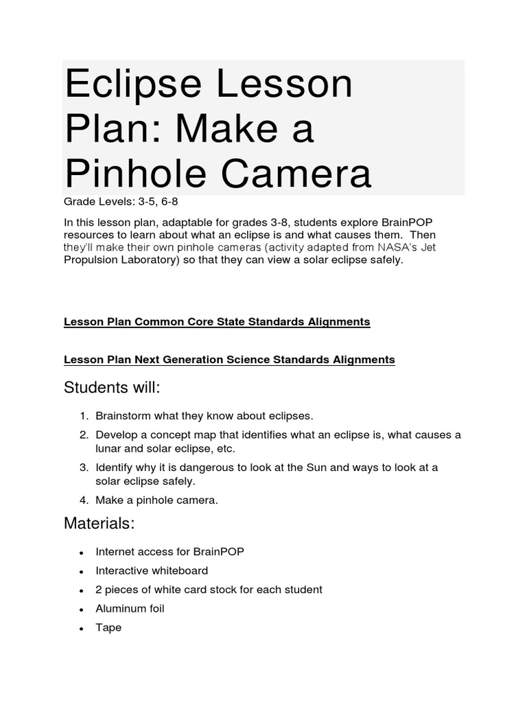 Eclipse Lesson Plan | PDF | Solar Eclipse | Eclipse