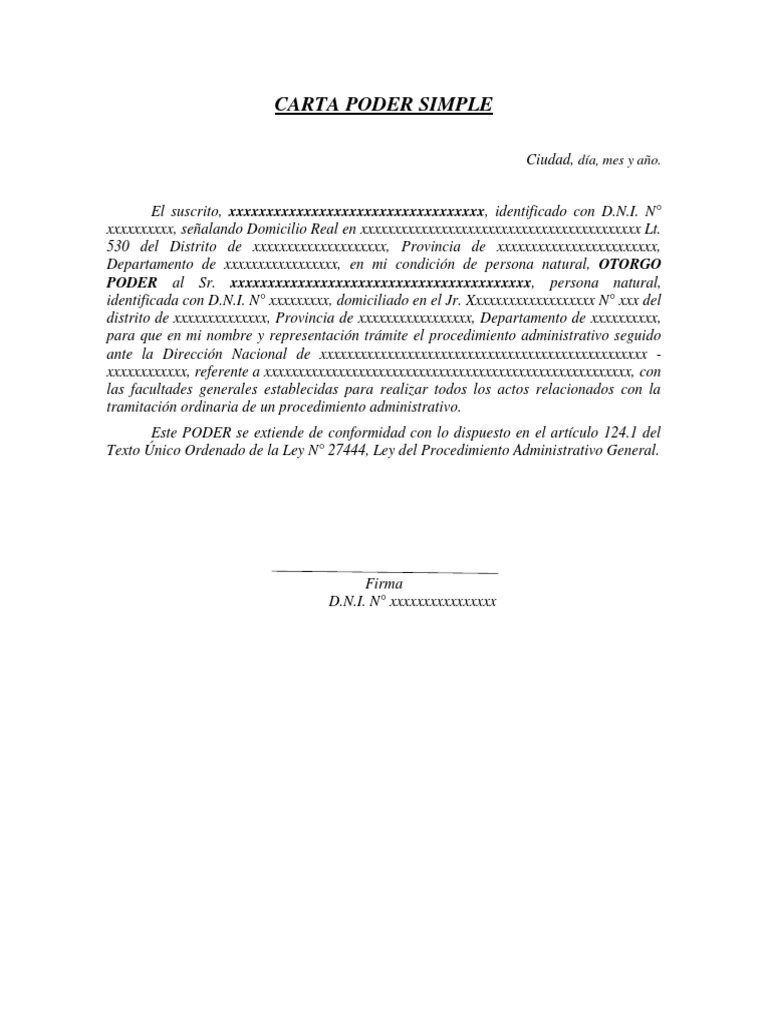 Modelo CARTA PODER SIMPLE | PDF