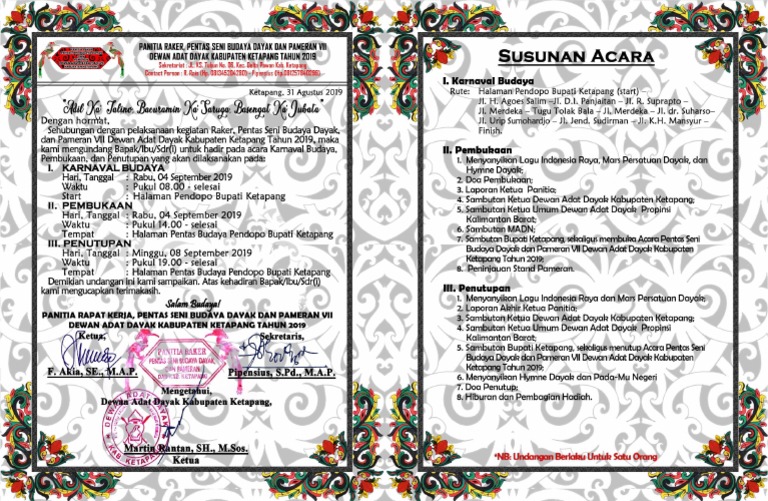 Undangan Gawai Dayak 2019 Untuk Sekberkebda | PDF
