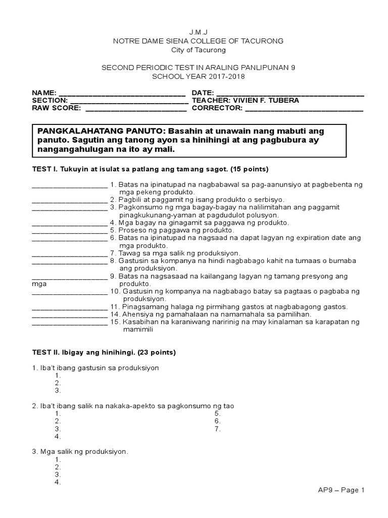 2nd Periodic Test | PDF