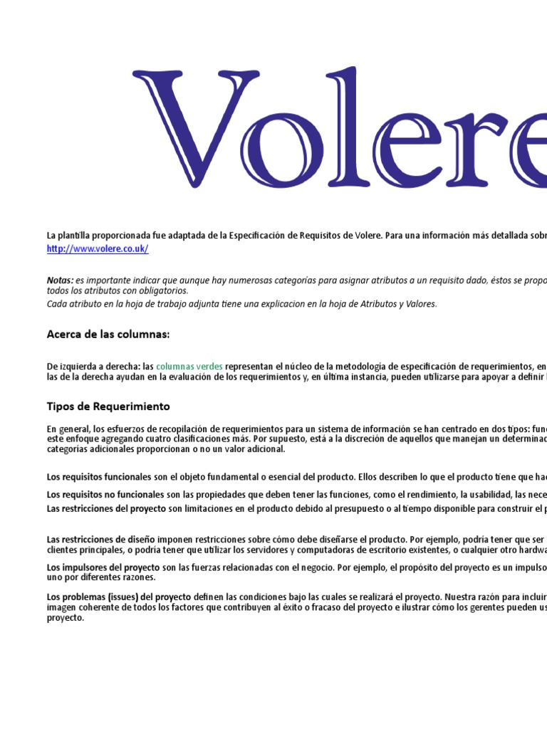 Plantilla Requerimientos Volere | PDF | Usabilidad | Áreas de informática