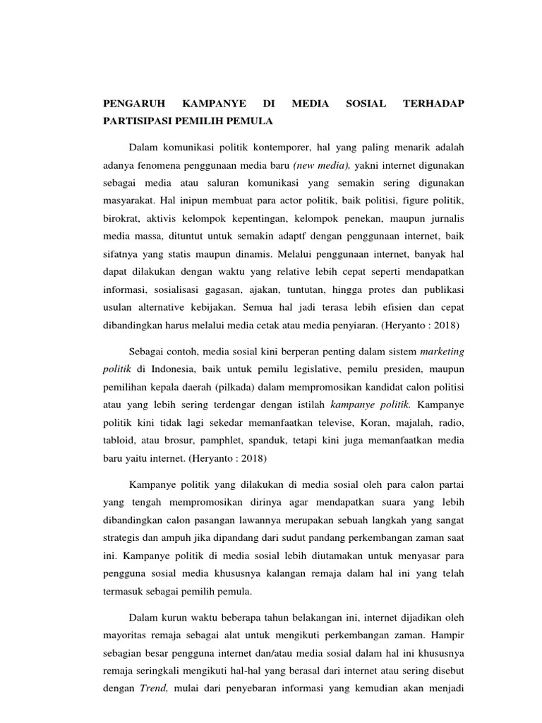 Pengaruh Kampanye Di Media Sosial Terhadap Partisipasi Pemilih Pemula | PDF