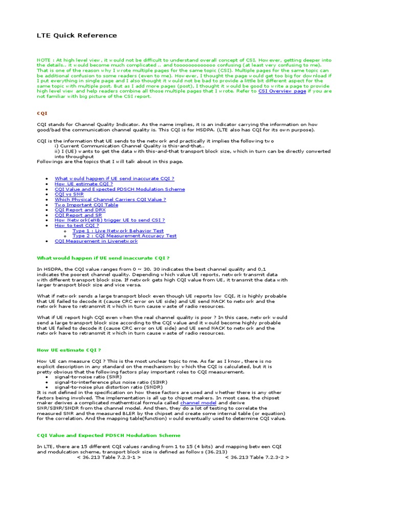 CQI and SNR | PDF | Signal To Noise Ratio | Telecommunications