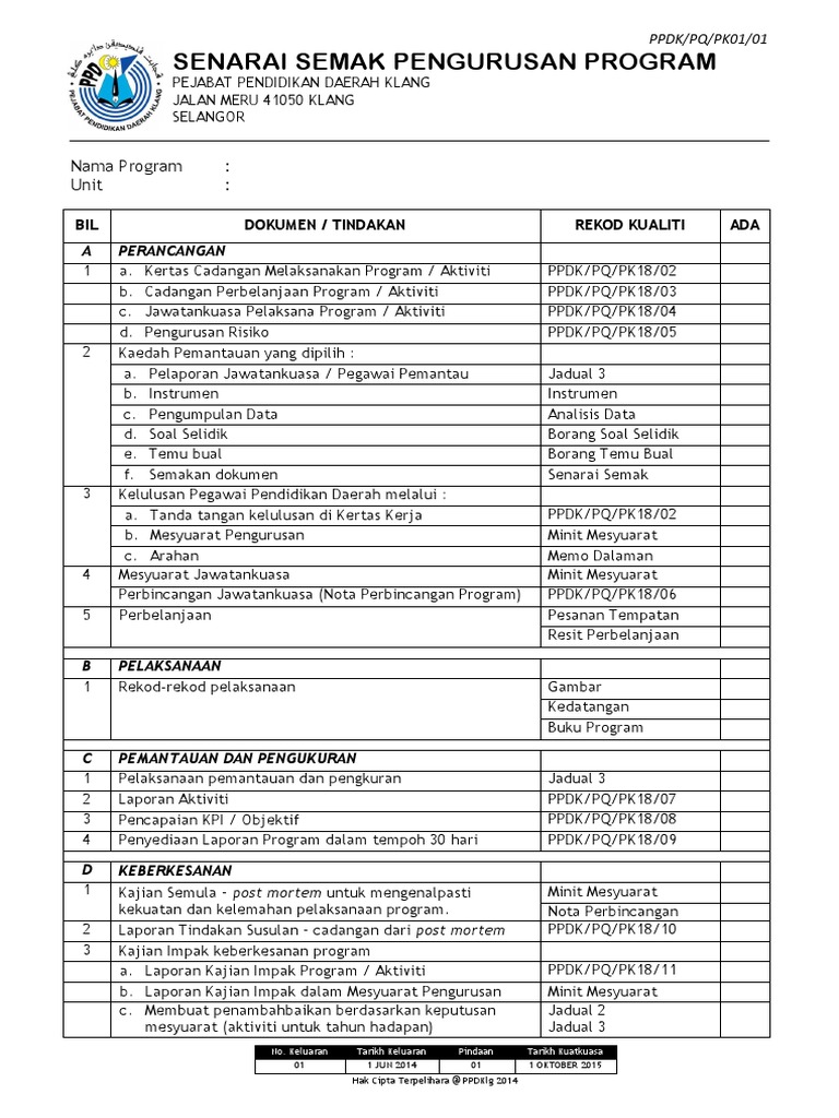 01 Senarai Semak Program | PDF