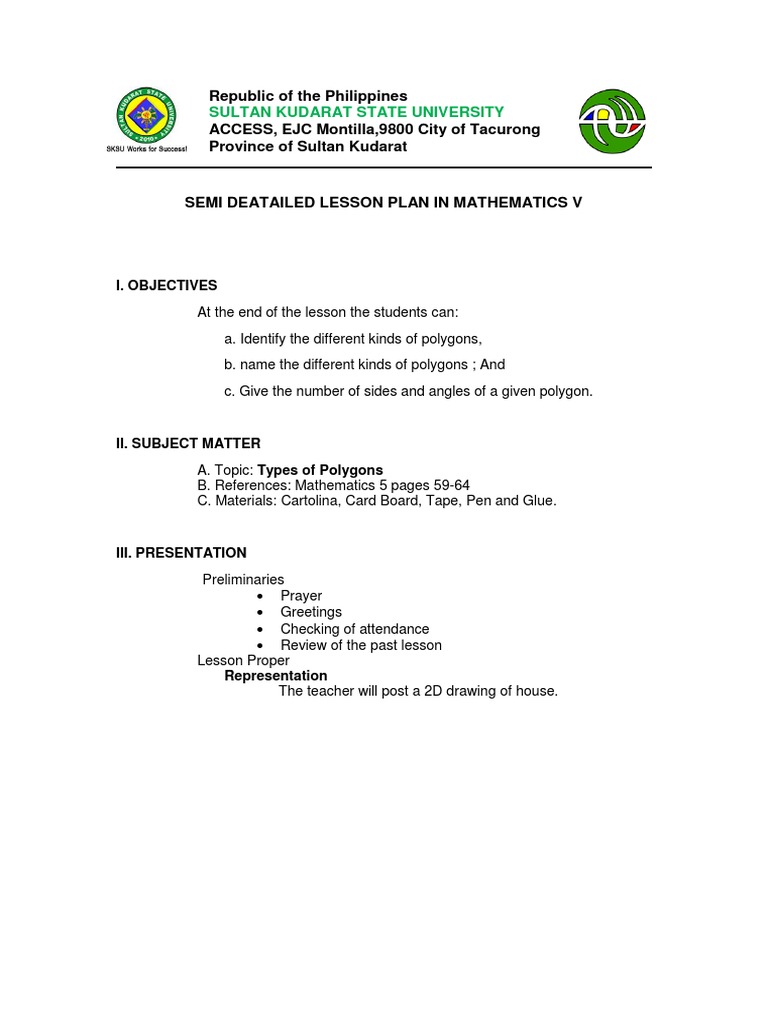 Types of Polygon Lesson Plan By: ALEZANOR G. MAMALO | PDF | Drawing ...
