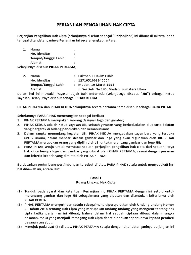 Perjanjian Pengalihan Hak Cipta Logo | PDF
