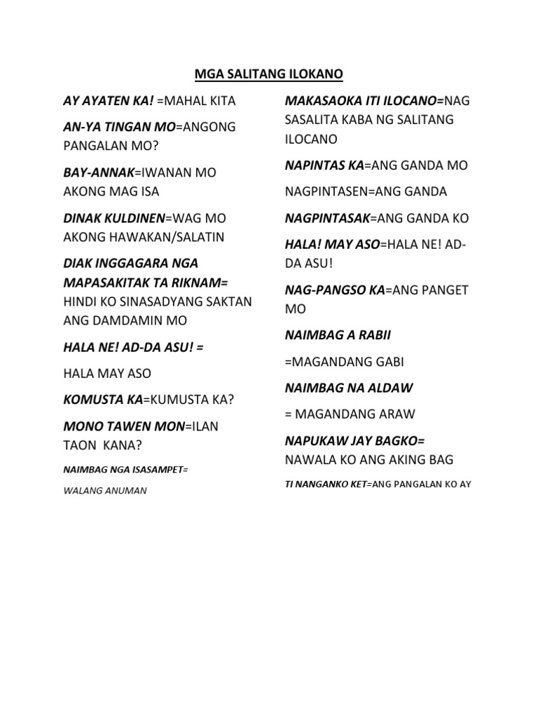 Mga Salitang Ilokano | PDF