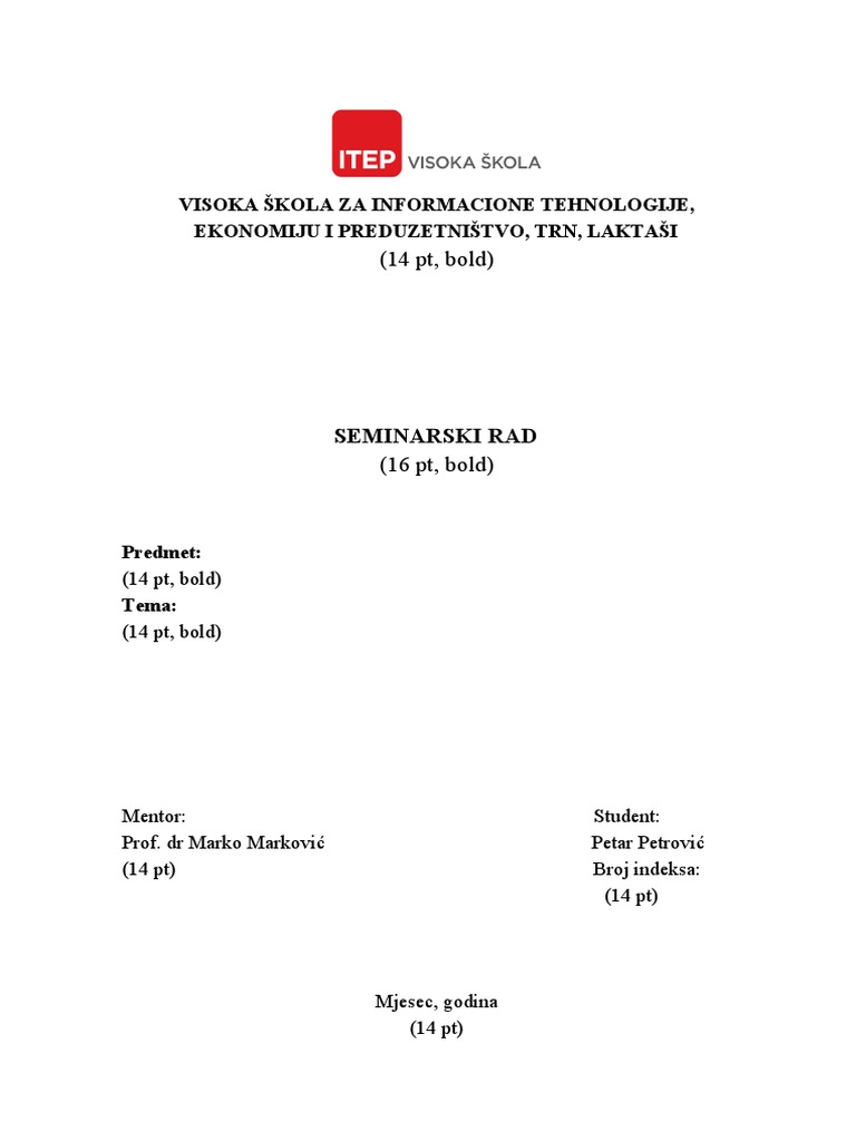 Pocetna Strana Seminarskog Rada | PDF