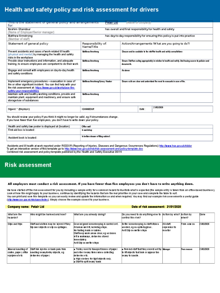 Risk-Assessment-And-Policy-Template Drivers | PDF | Occupational Safety ...