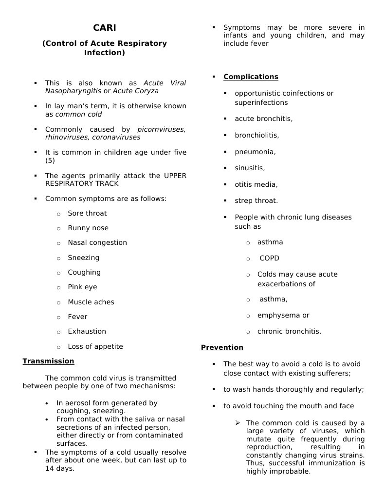 CARI | PDF | Common Cold | Epidemiology