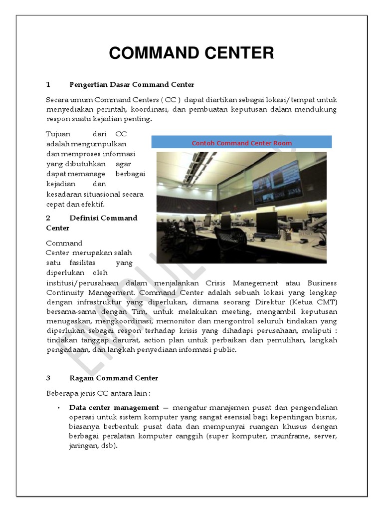 Pengertian dan Fungsi Command Center | PDF