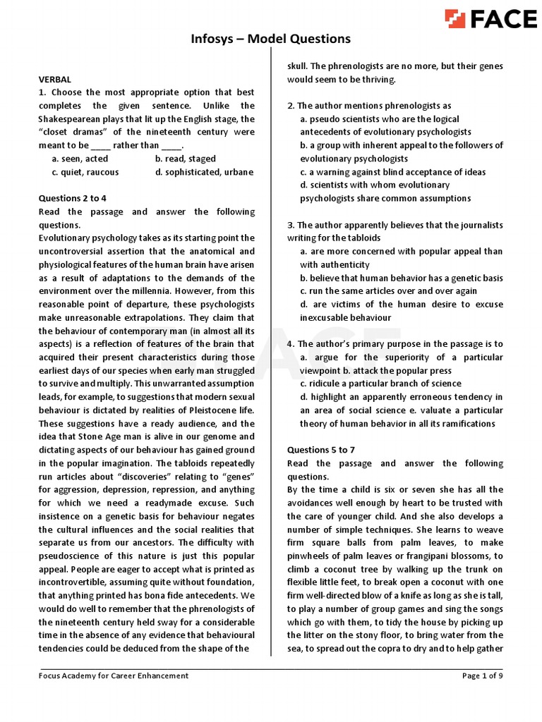 Infosys Model Questions | PDF | Human | Nonviolence