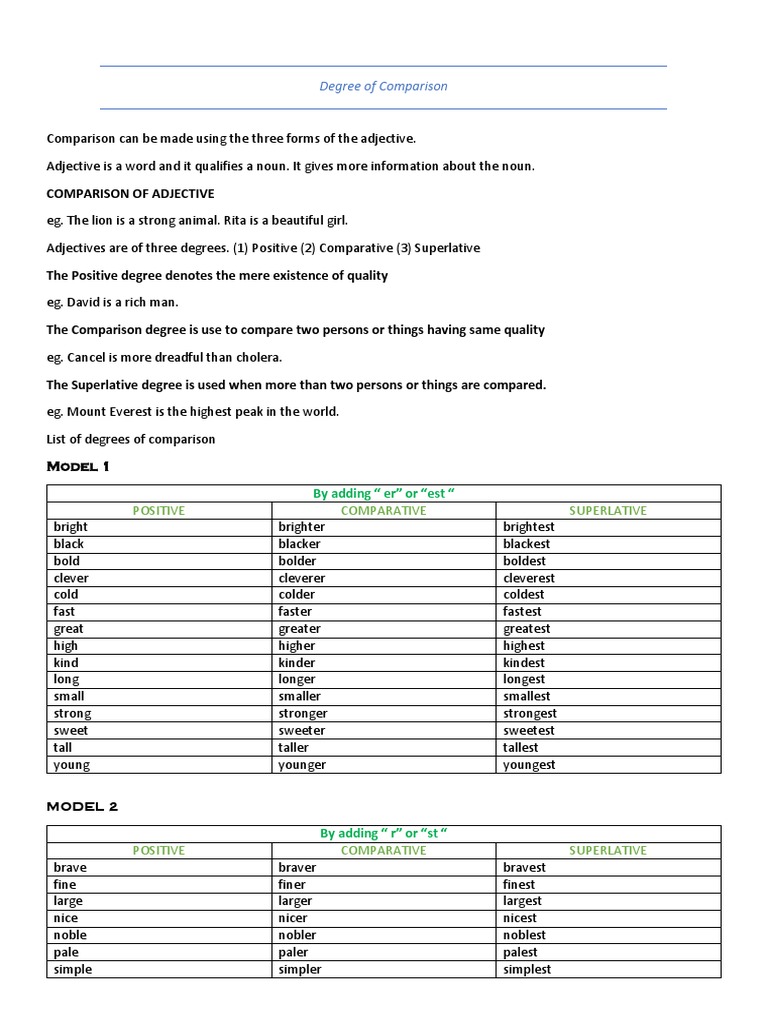 Degree of Comparison | PDF | Adjective | Analogy
