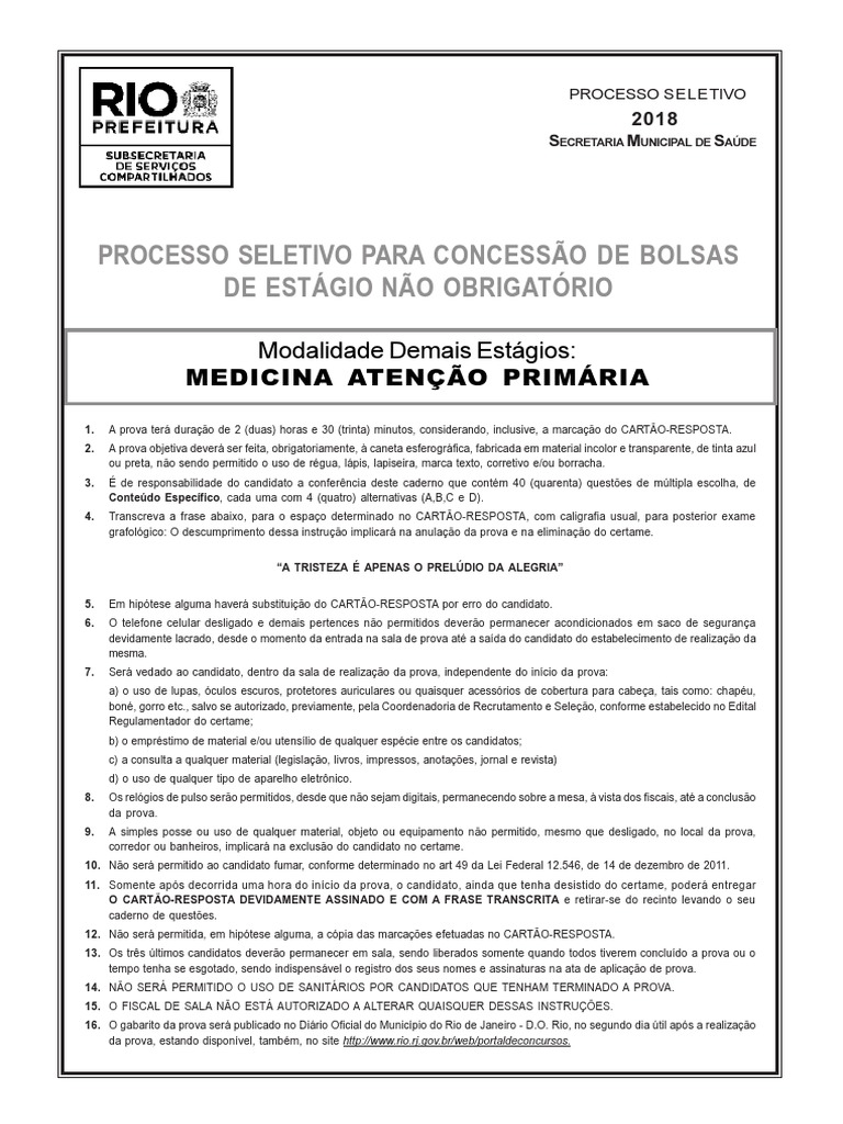 Instruções para Prova de Estágio MFC | PDF | Cuidados básicos ...