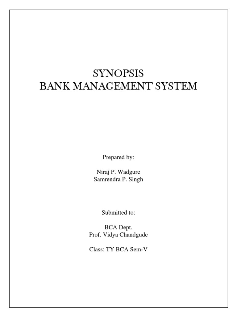 Bank Management System Synopsis | PDF | Automated Teller Machine | Banks