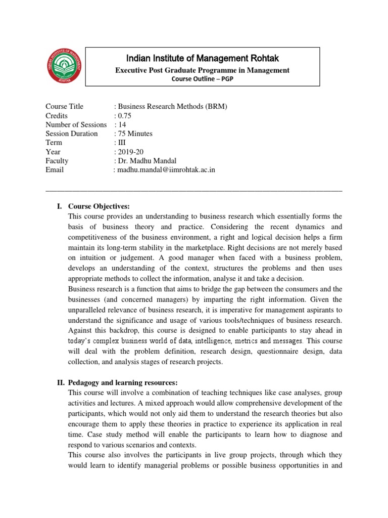 Business Business Research Methods - Course Outline | PDF | Marketing ...