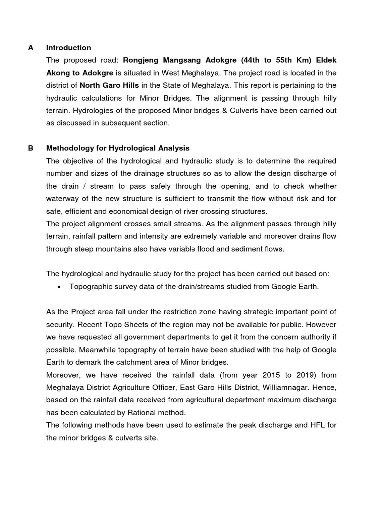 Hydrulic Design Report For Culverts & Minor Bridges | PDF | Flood ...