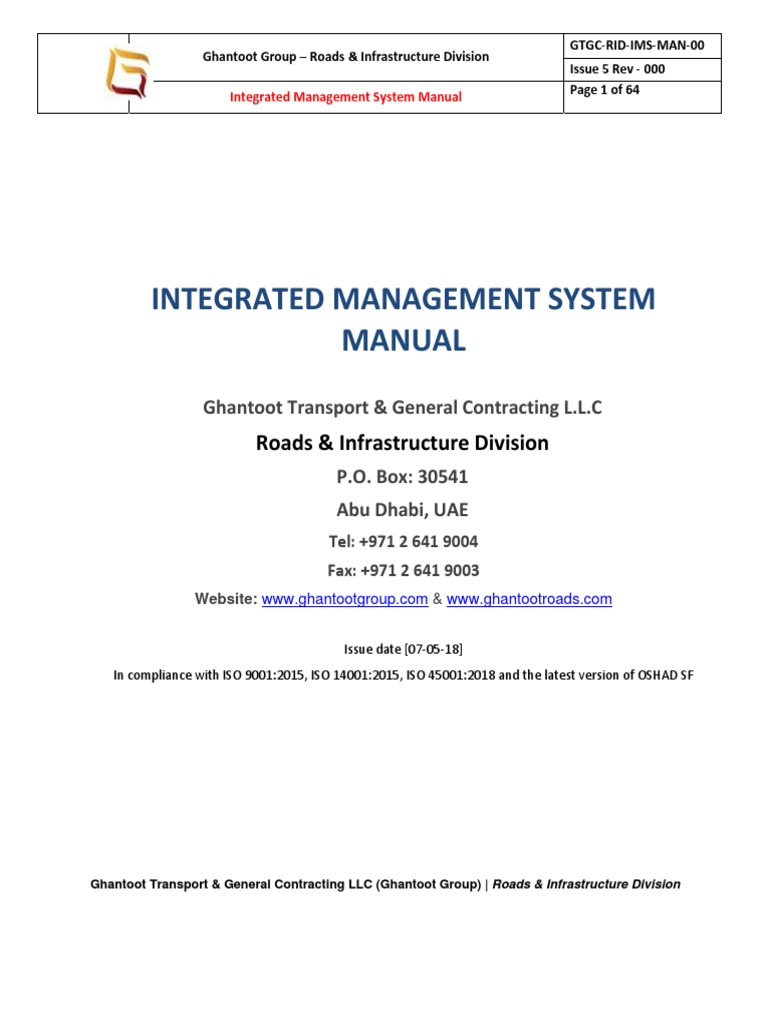 GTGC-RID-IMS-MAN-00 Integrated Management System Manual PDF | PDF ...