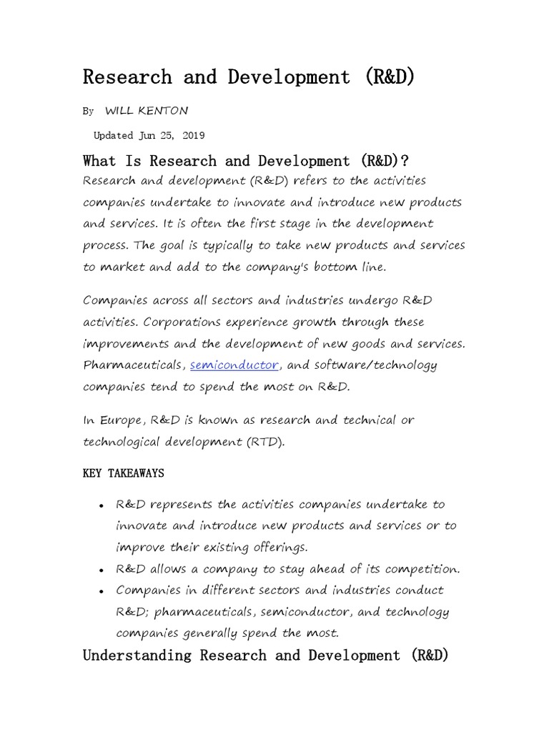 Research and Development | PDF | Research And Development | Innovation