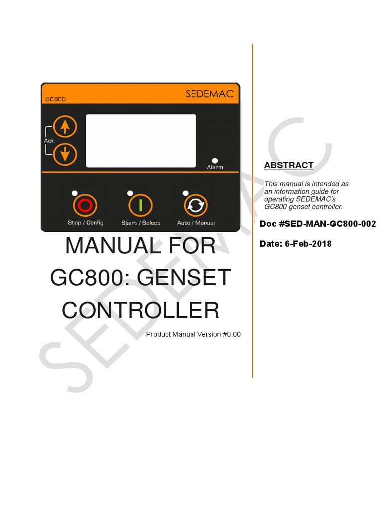 Sedemac GC 800 002 Manual For GC 800 Controllers New | PDF | Mains Electricity | Power Supply