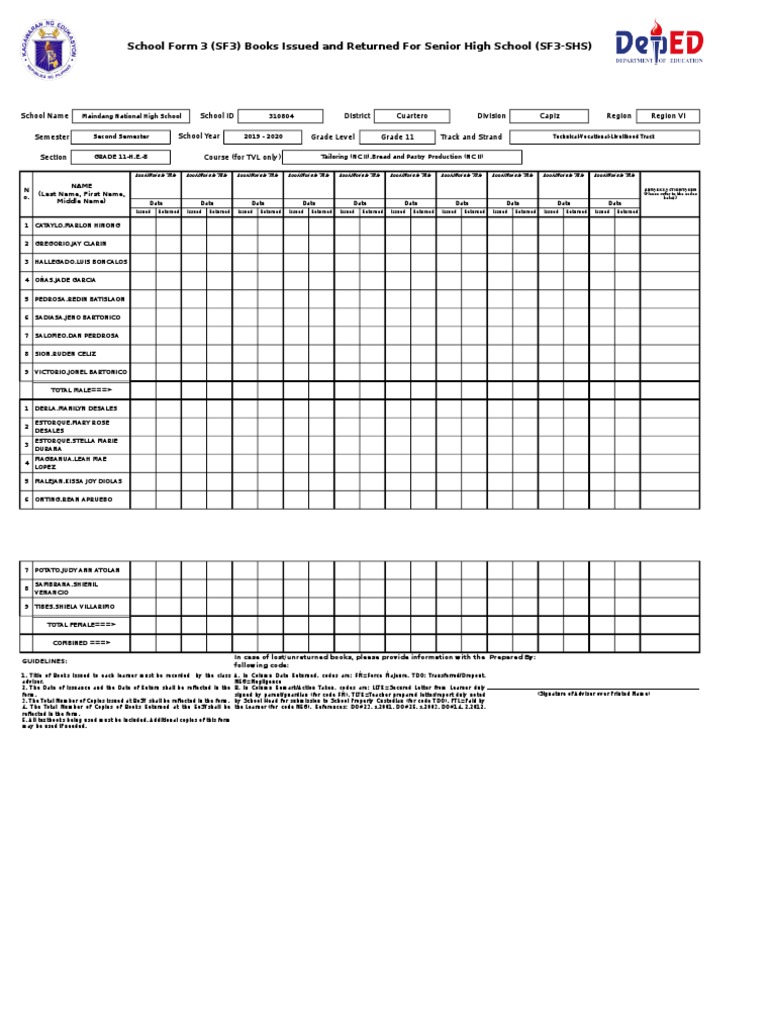 School Form 3 (SF 3) | PDF