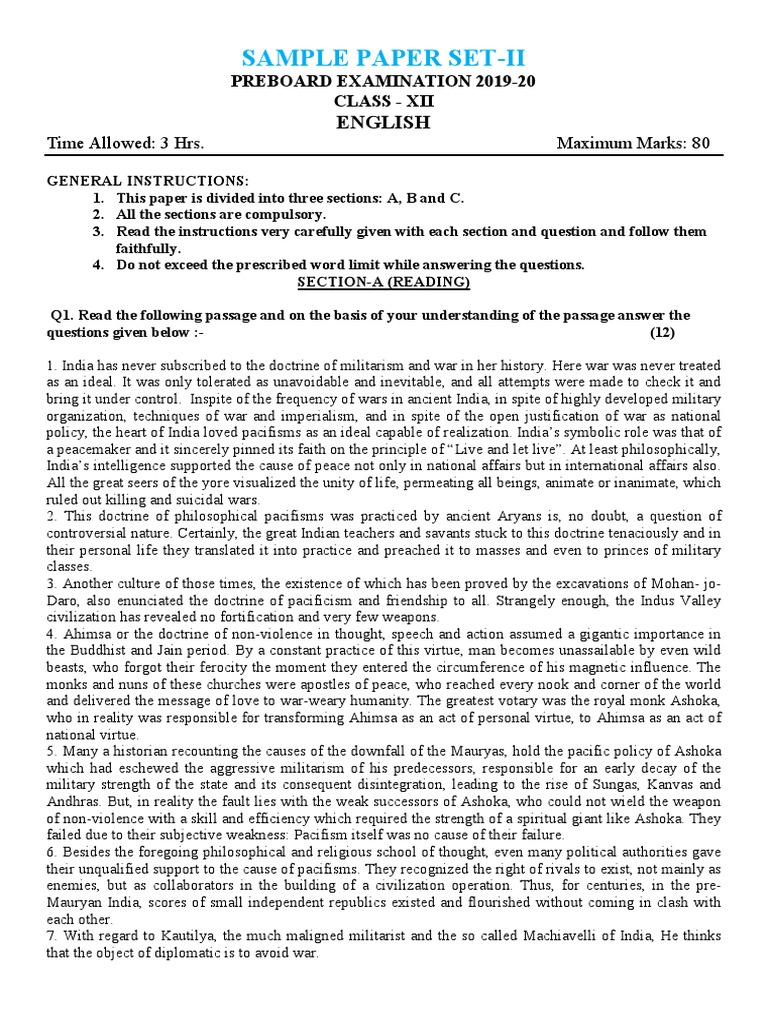 Class Xii Sample Paper English Set-Ii PDF | PDF | Ahimsa | Pacifism