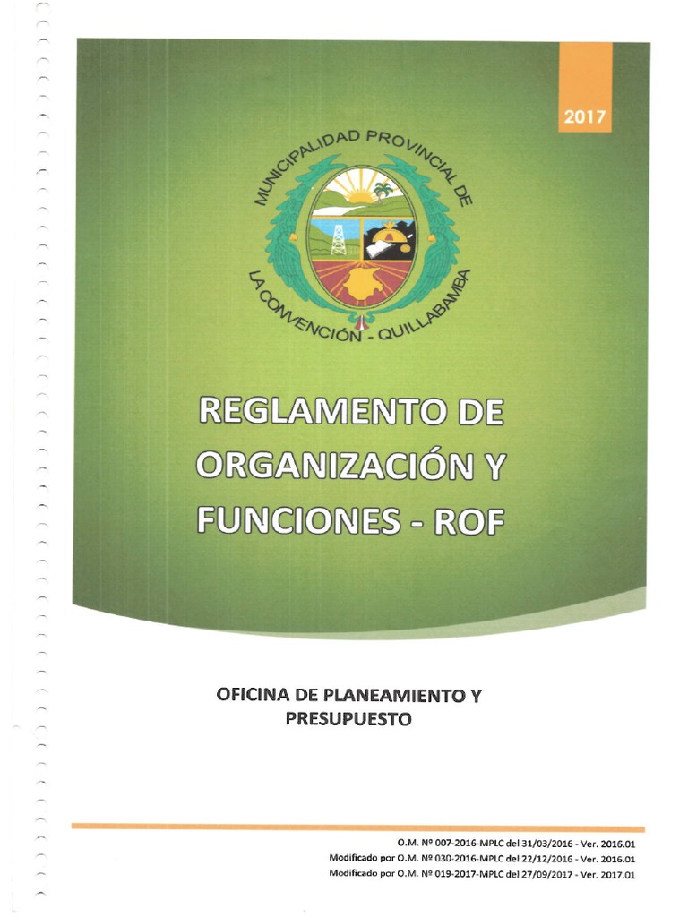 ROF Reglamento de Organizacion y Funciones 2017 MPLC Actualizado | PDF