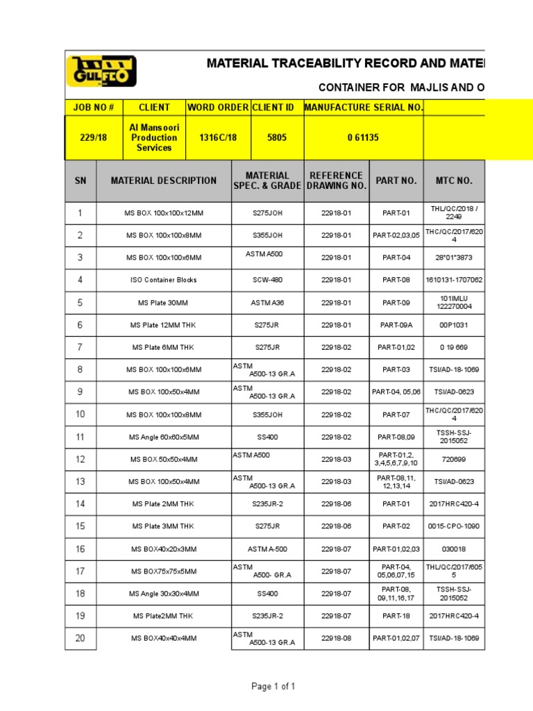 Material Traceability Record Template | PDF | Civil Engineering