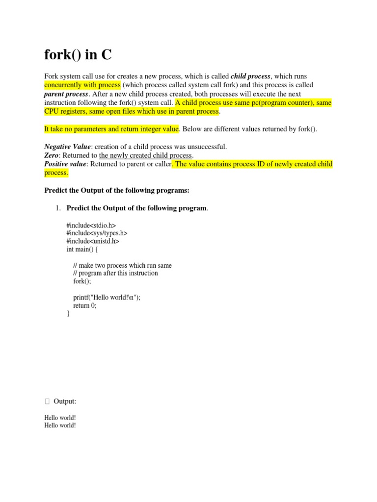 Fork System Call In C Pdf Process Computing Computer Programming