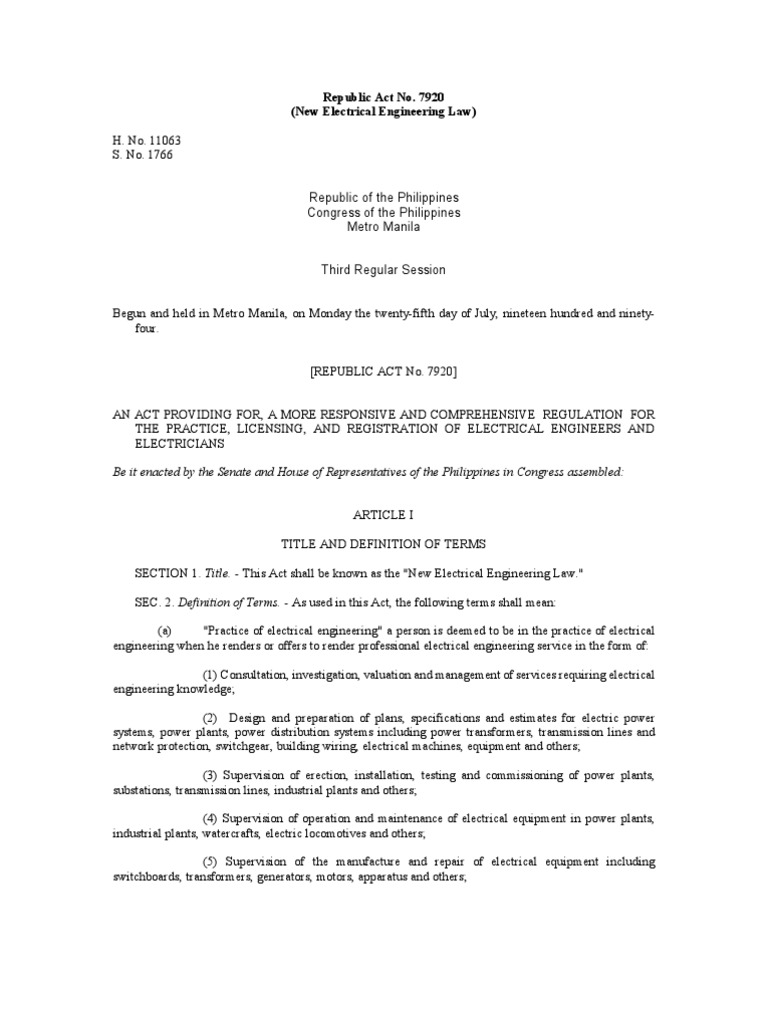 Ra 7920 | PDF | Electrician | Licensure