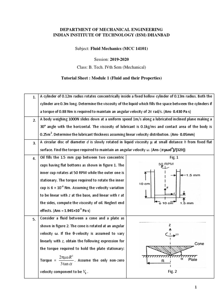 Tutorial Module 1 | PDF | Viscosity | Torque