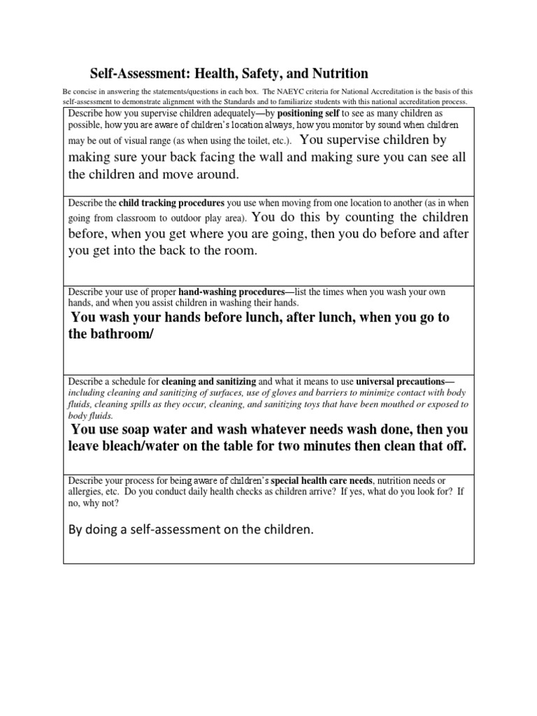 Health, Safety, and Nutrition Self-Assessment | PDF | Hand Washing | Foods