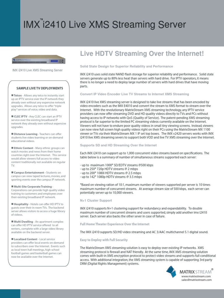 IMX i2410 LIVE TV XMS Streaming Server | Iptv | Streaming Media