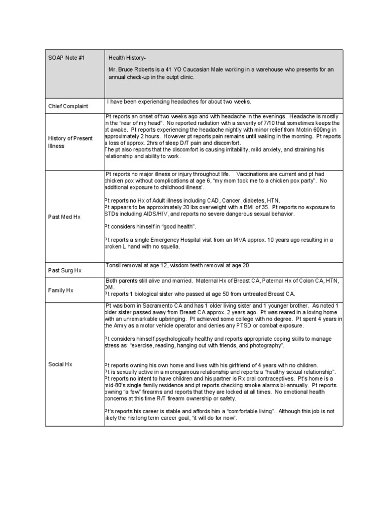 SOAP Note | PDF | Physical Examination | Caffeine